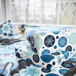Winter Holiday Gift Wrap, Blue Christmas Wrapping Paper, Blue ...