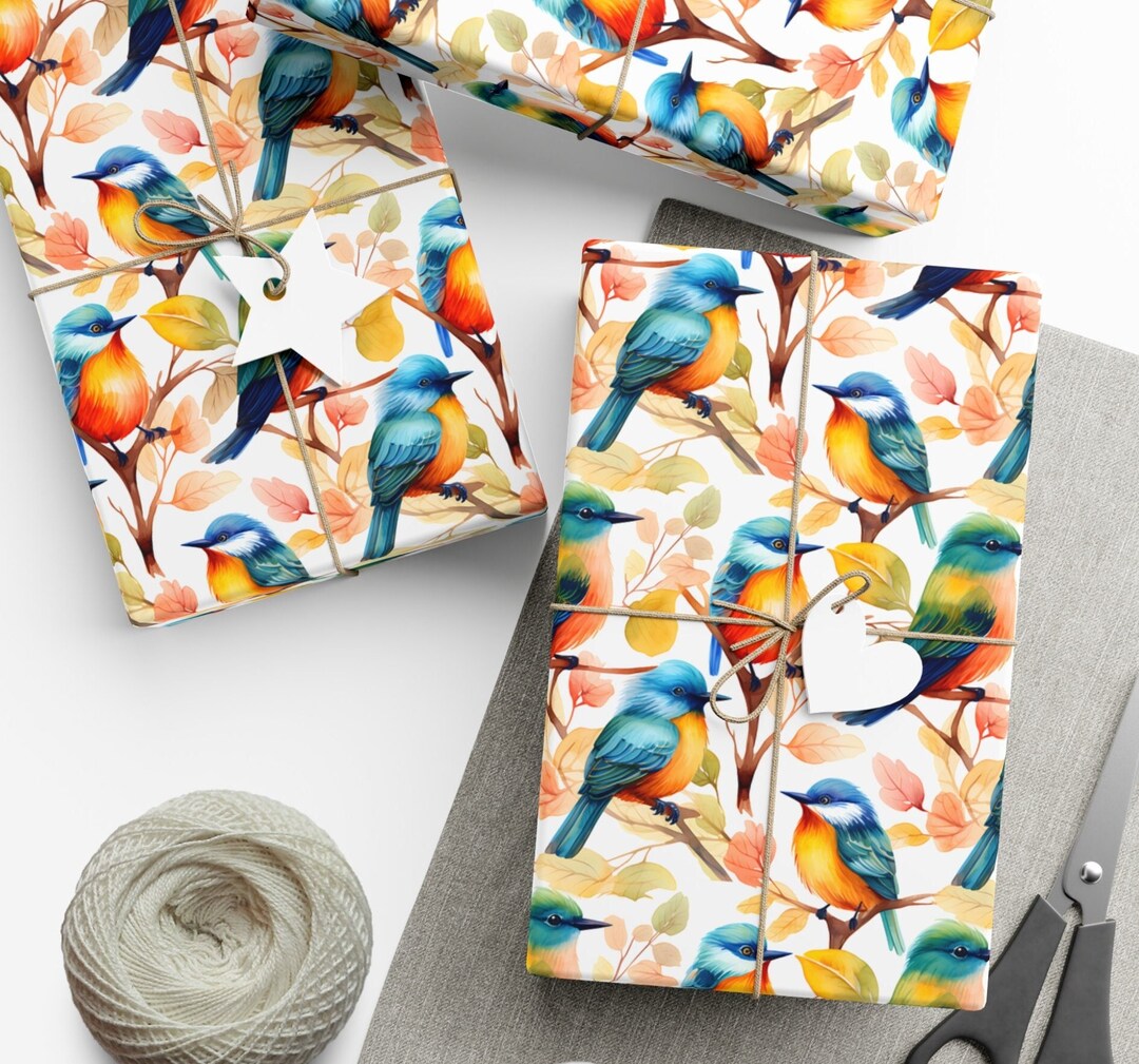 Colorful Birds Wrapping Paper, Pretty Birds Gift Wrap, Birthday ...