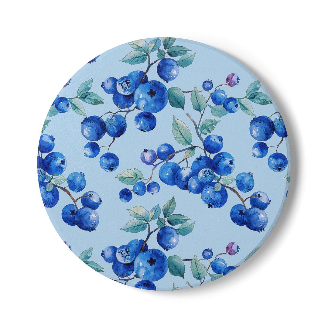 Blueberry Ceramic Coasters, Pretty Blueberries Design, Botanical Floral ...