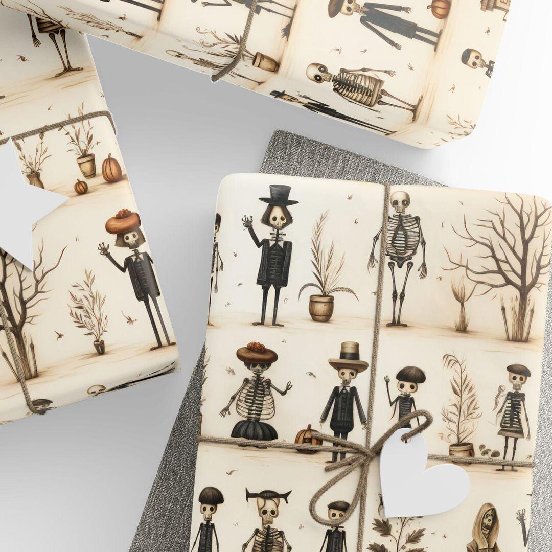 Friendly Skeletons Gift Wrap, Halloween Wrapping Paper, Skeletons ...