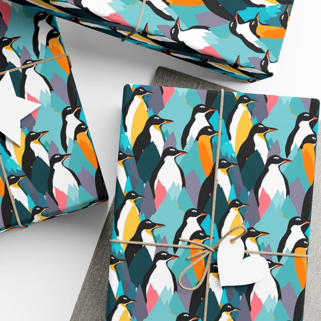 Penguins Wrapping Paper, Artistic Gift Wrapping Paper, Penguins ...