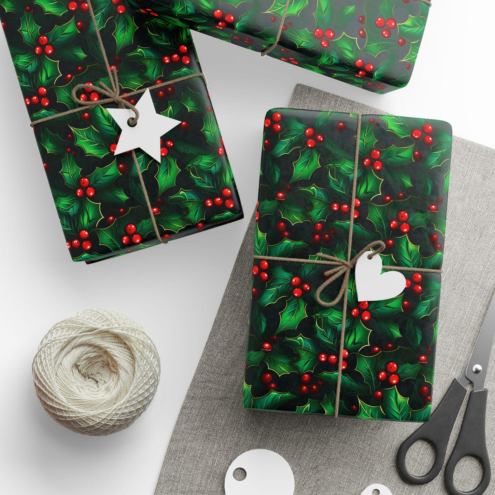 Christmas Holly Gift Wrap, Holly Berries Design, Christmas Wrapping ...