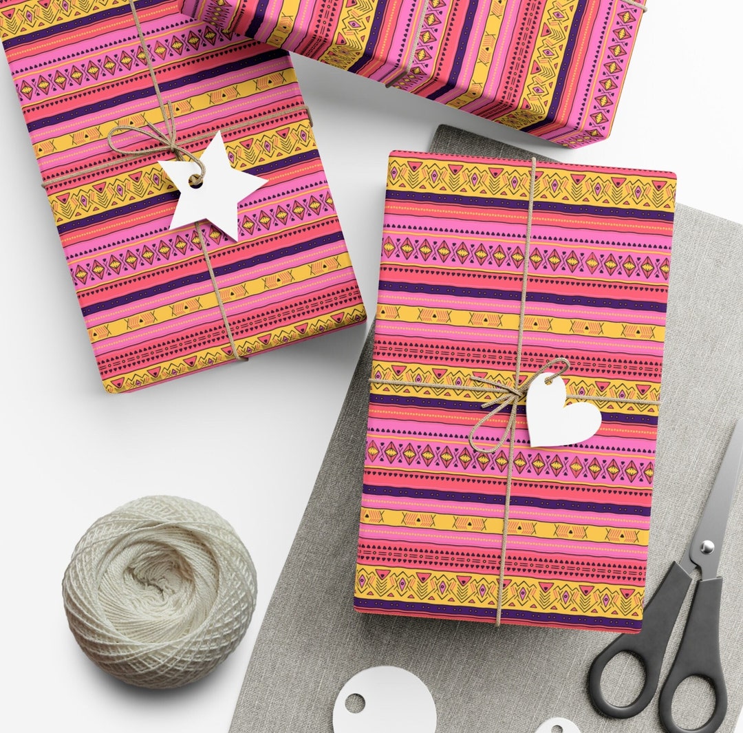 Pink and Gold Gift Wrap, Birthday Wrapping Paper, Aztec Design Gift ...