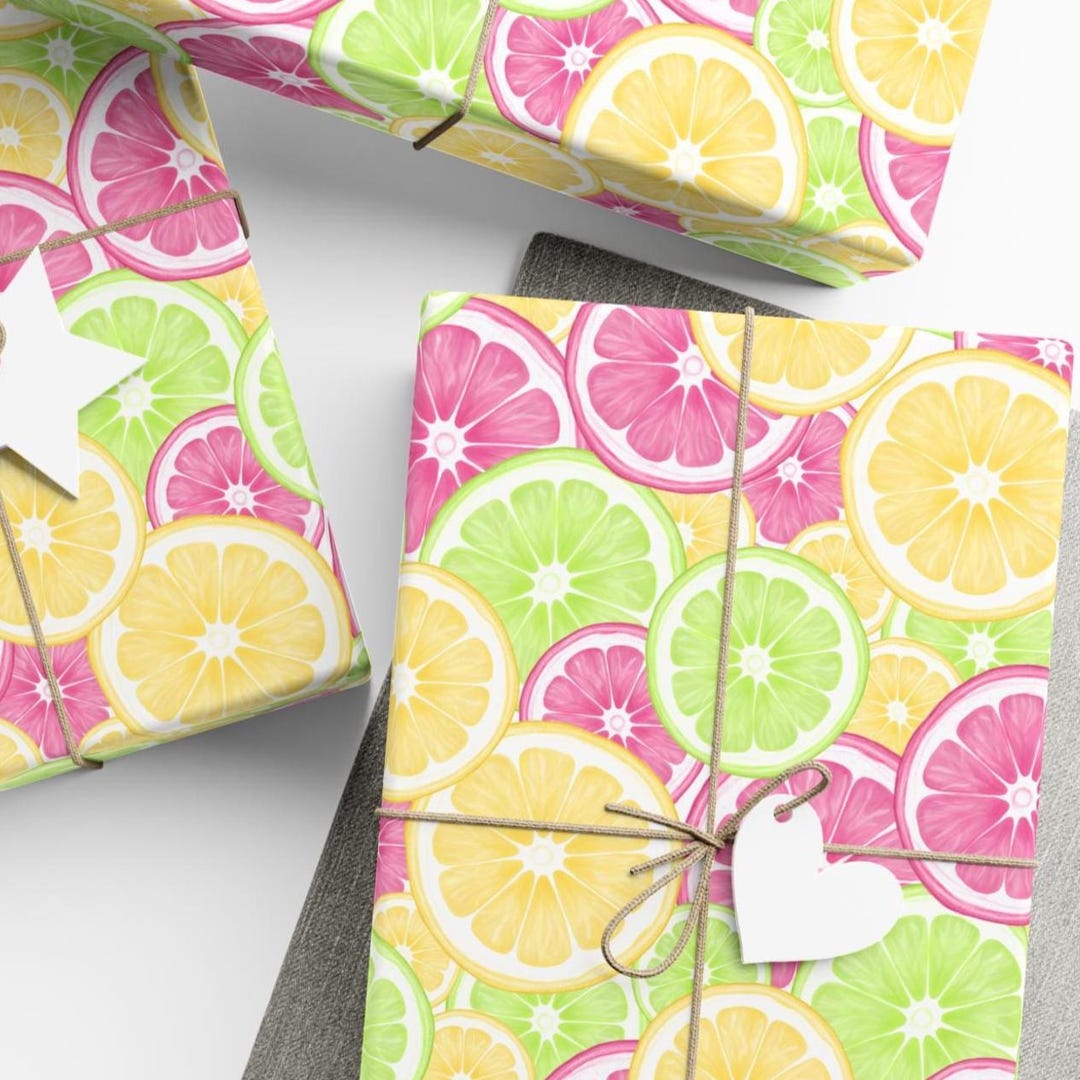 Colorful Citrus Fruit Wrapping Paper, Lemons & Limes Wrapping Paper ...