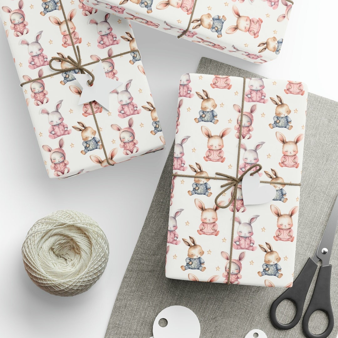 Baby Wrapping Paper, Cute Sleepy Bunnies Design, Baby Shower Gift Wrap ...