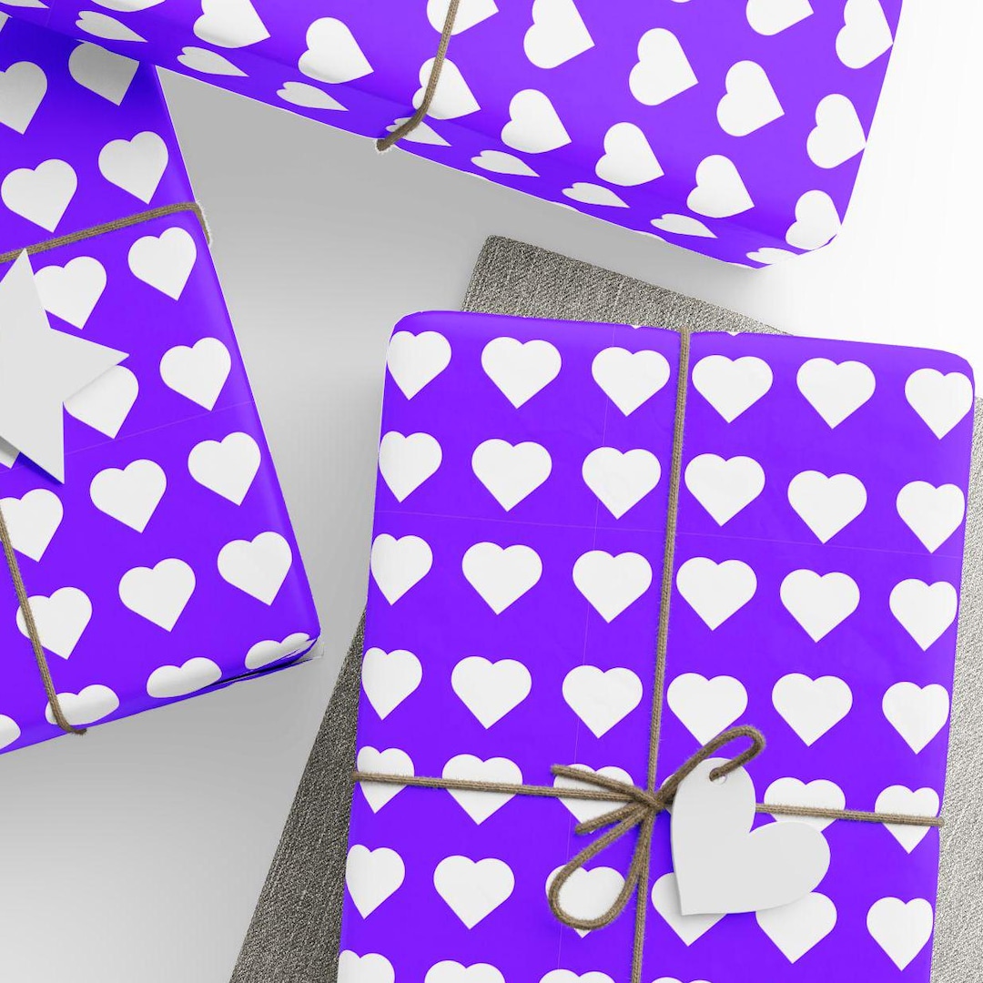 Purple Valentine's Wrapping Paper, Valentine's Day Gift Wrap, Purple ...