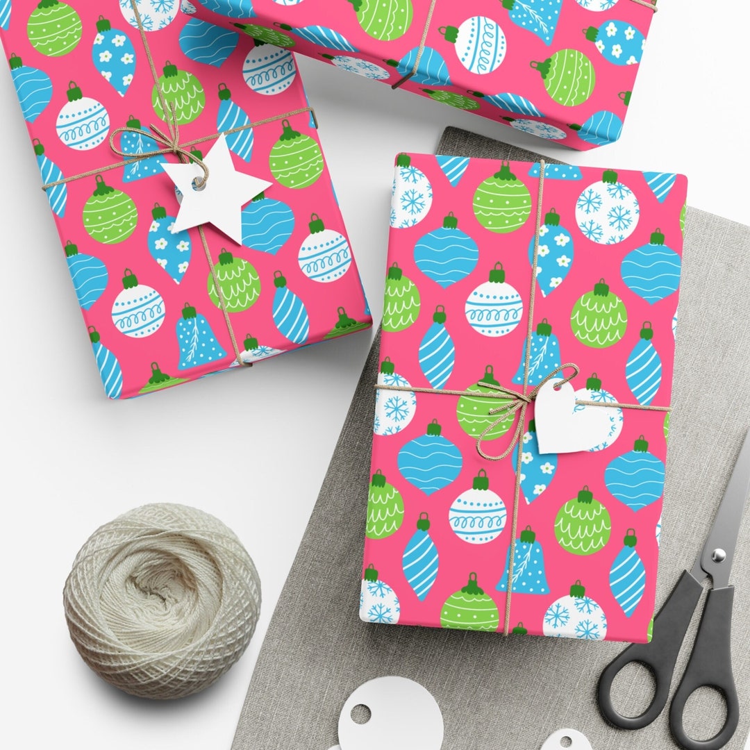 Pastel Christmas Wrapping Paper, Pink Christmas Gift Wrap, Pastel ...