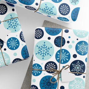 Winter Holiday Gift Wrap, Blue Christmas Wrapping Paper, Blue ...