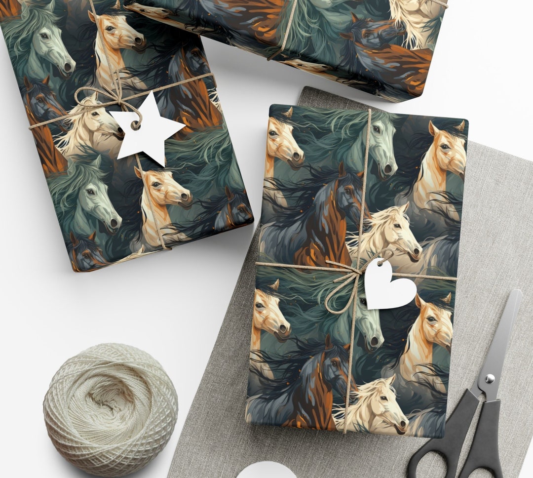 Running Horses Wrapping Paper, Horse Lover Gift Wrap, Wrapping Paper ...