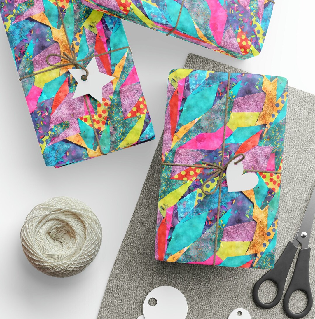 Birthday Wrapping Paper, Colorful Collage Design, Artistic Aesthetic ...