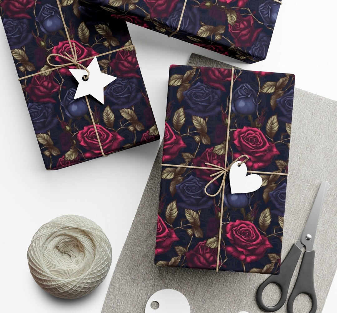 Dark Academia Roses Wrapping Paper, Goth Valentine's Day Gift Wrap ...