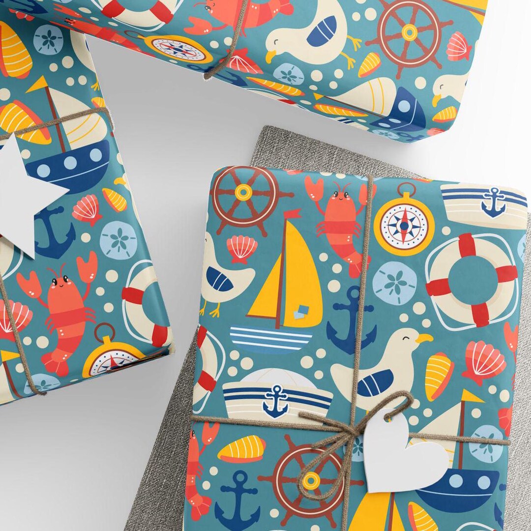 Nautical Wrapping Paper, Sailing Gift Wrap, Coastal Aesthetic, Seaside ...
