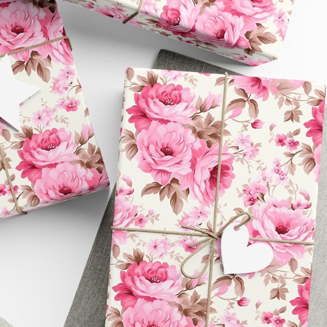Pink Roses Wrapping Paper, Pretty Roses Gift Wrap, Wedding Gift Wrap ...