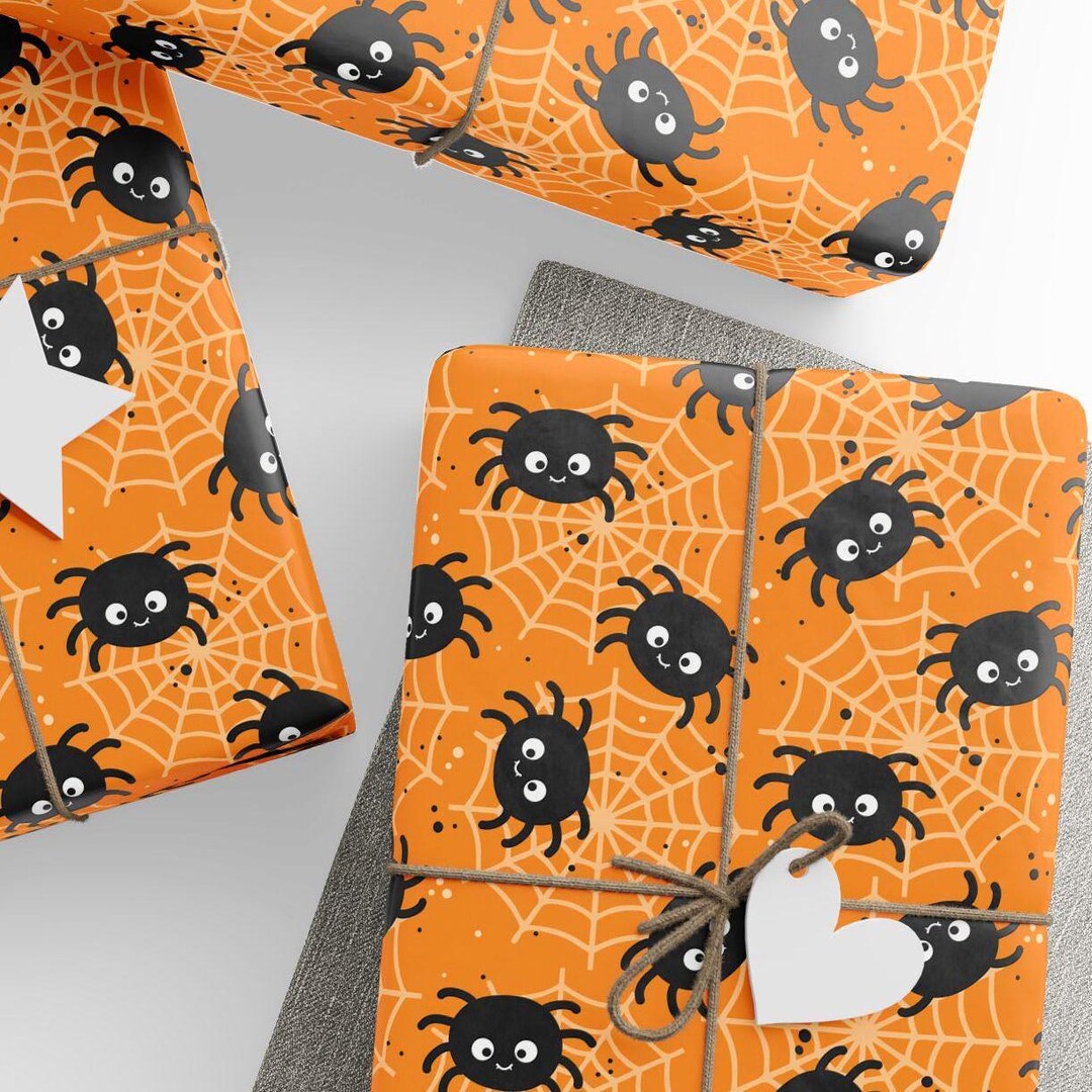 Cute Spiders Halloween Gift Wrap, Fun Halloween Wrapping Paper ...