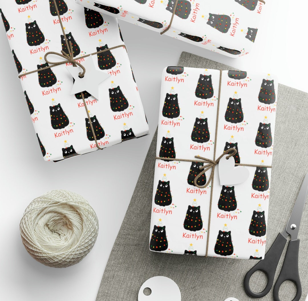 Personalized Christmas Cat Gift Wrap, Christmas Wrapping Paper, Funny ...