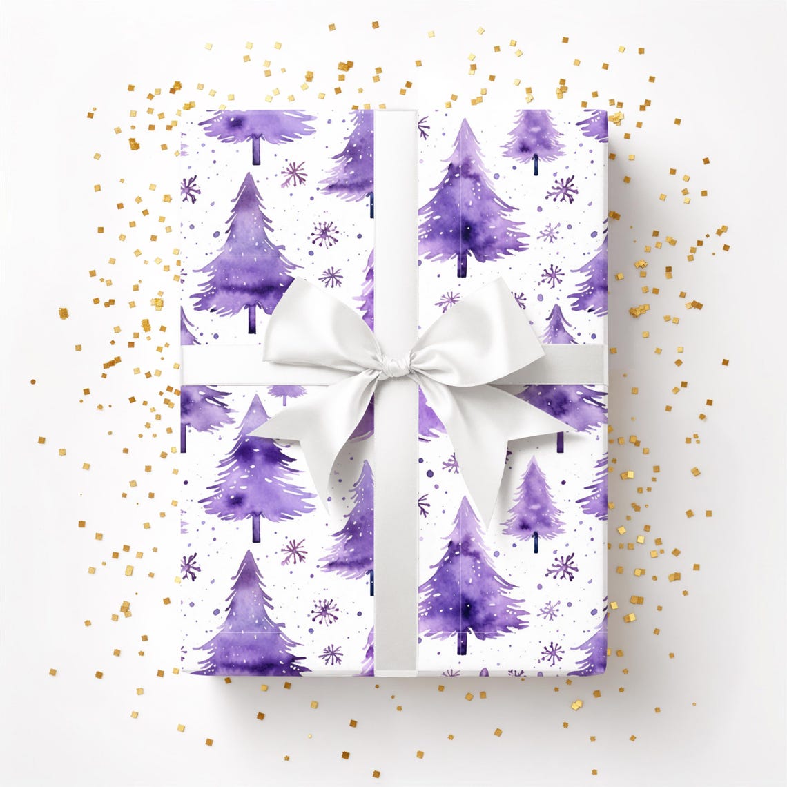 Purple Christmas Wrapping Paper, Purple Watercolor Christmas Trees ...