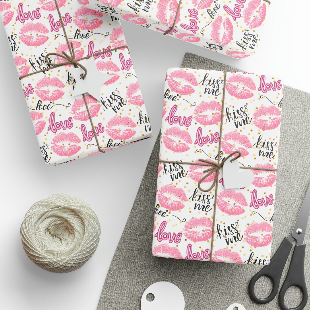 Lover's Wrapping Paper, Cute Pink Lips Gift Wrap, Anniversary Wrapping ...