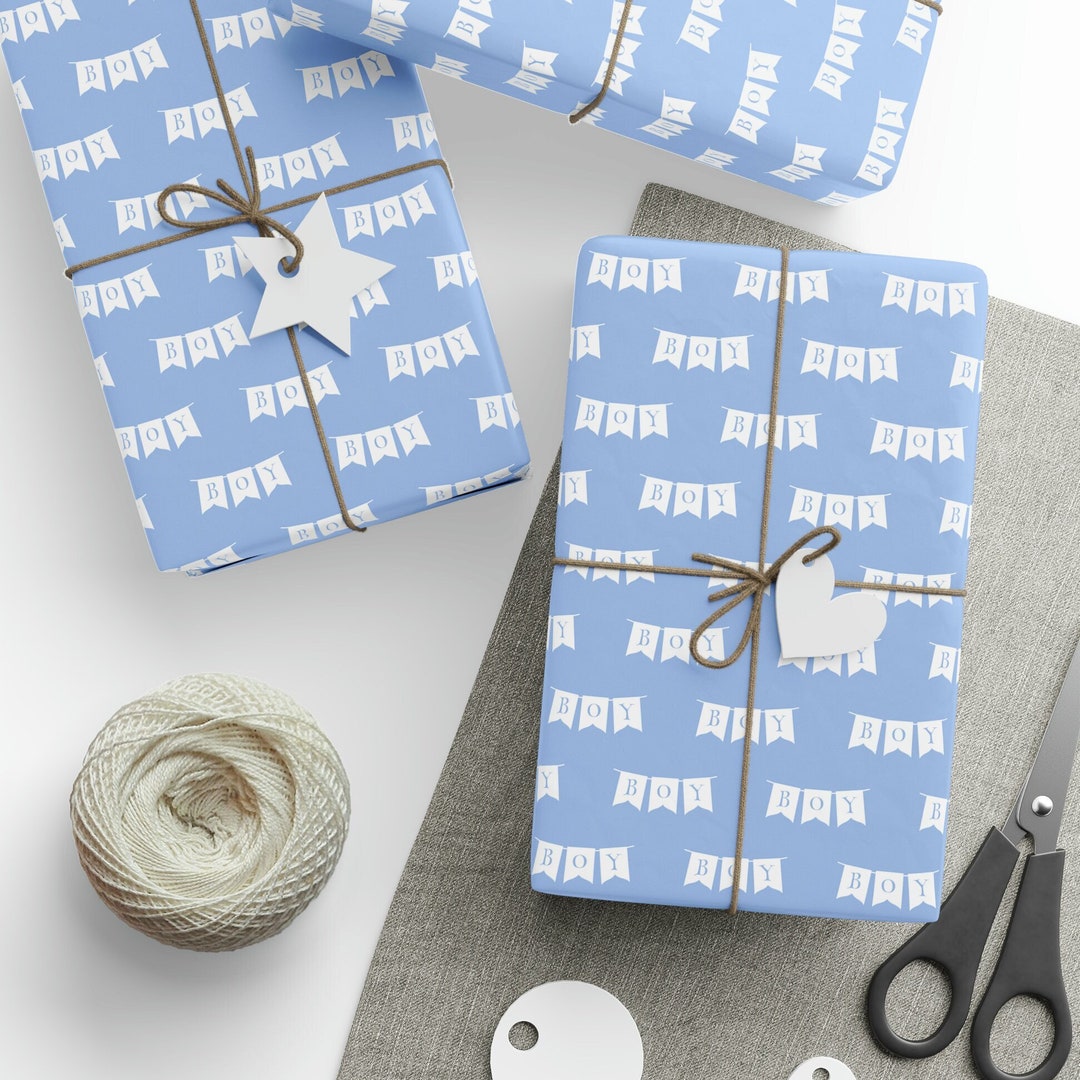 Baby Boy Wrapping Paper, Blue New Baby Gift Wrap, Baby Shower Wrapping ...