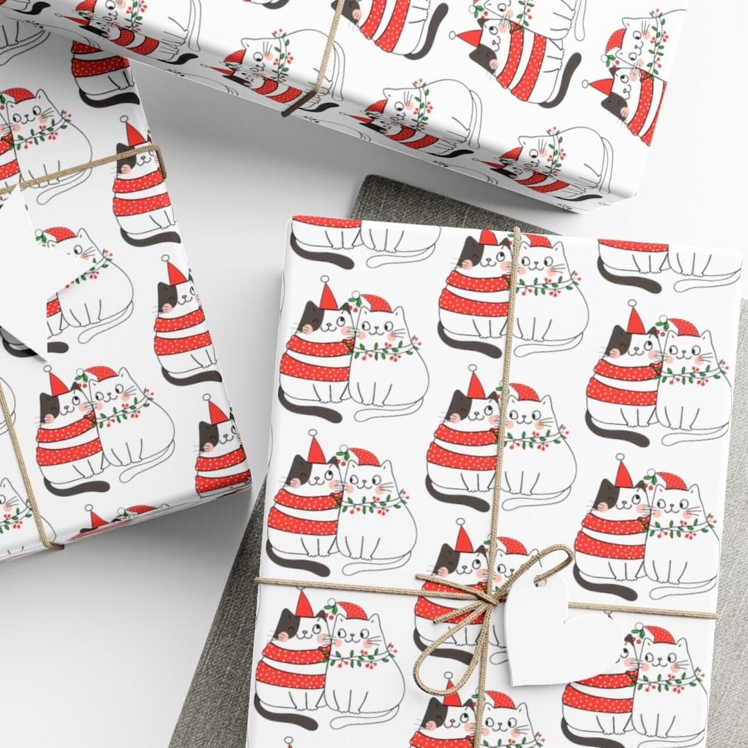 Christmas Cats Wrapping Paper, Christmas Gift Wrap, Cat Lover Gift, Two ...