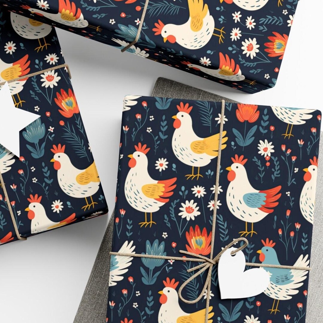 Cute Chickens Wrapping Paper, Chickens & Flowers Gift Wrap, Wrapping ...