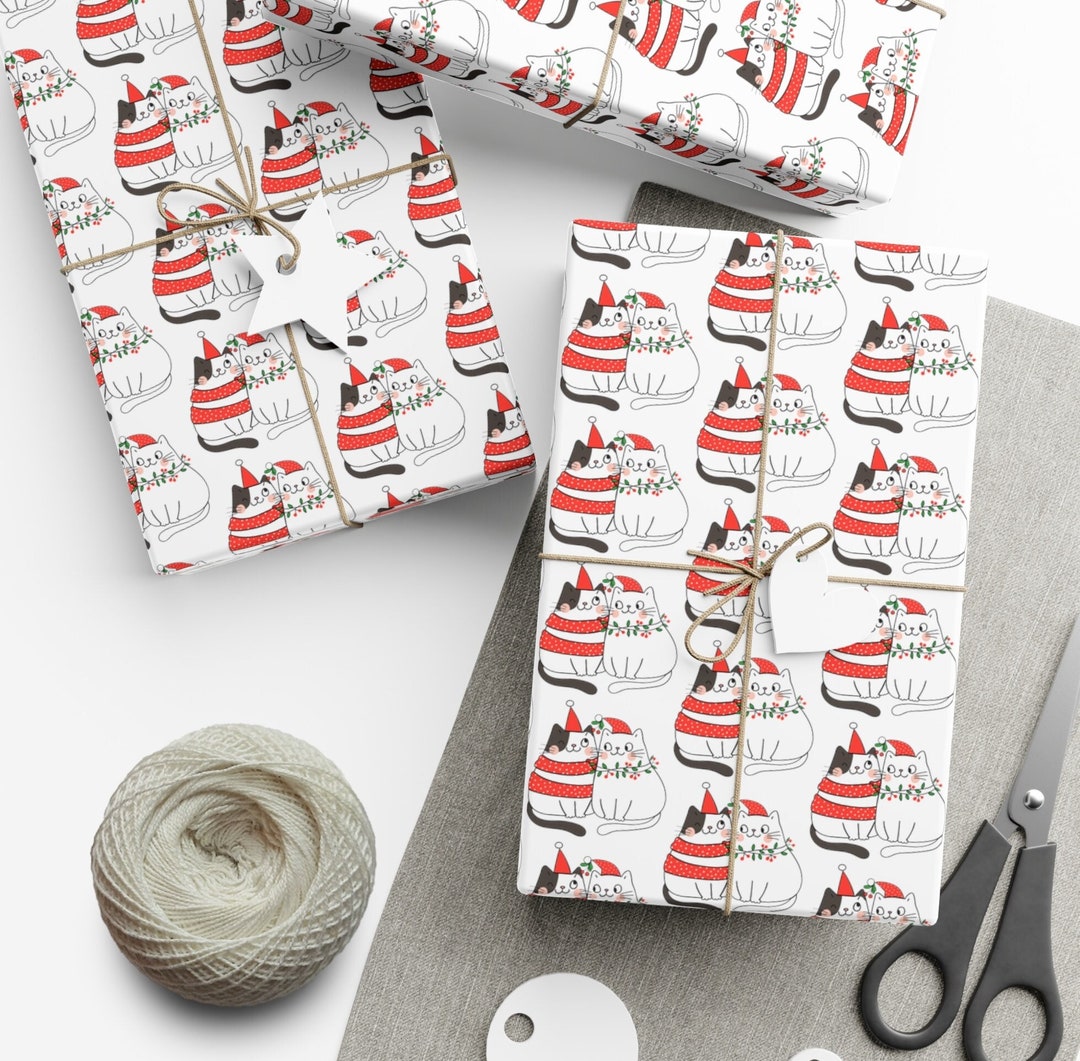 Christmas Cats Wrapping Paper Christmas Gift Wrap Two Cute - Etsy