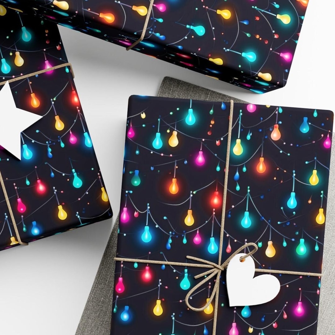 Christmas Lights Wrapping Paper, Christmas Gift Wrap, Holiday Gift Wrap ...