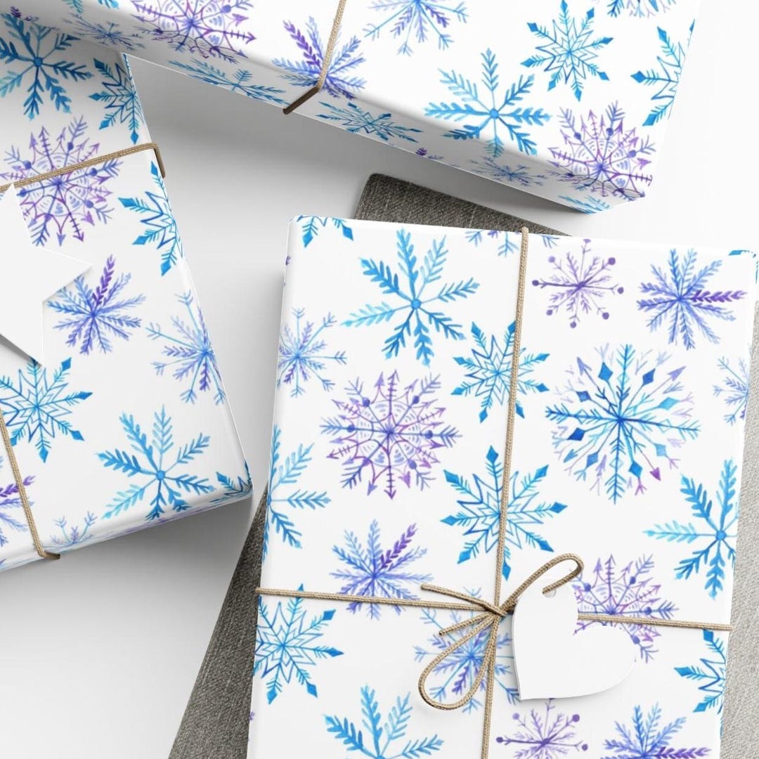 Winter Holiday Gift Wrap, Christmas Wrapping Paper, Pretty Snowflakes ...