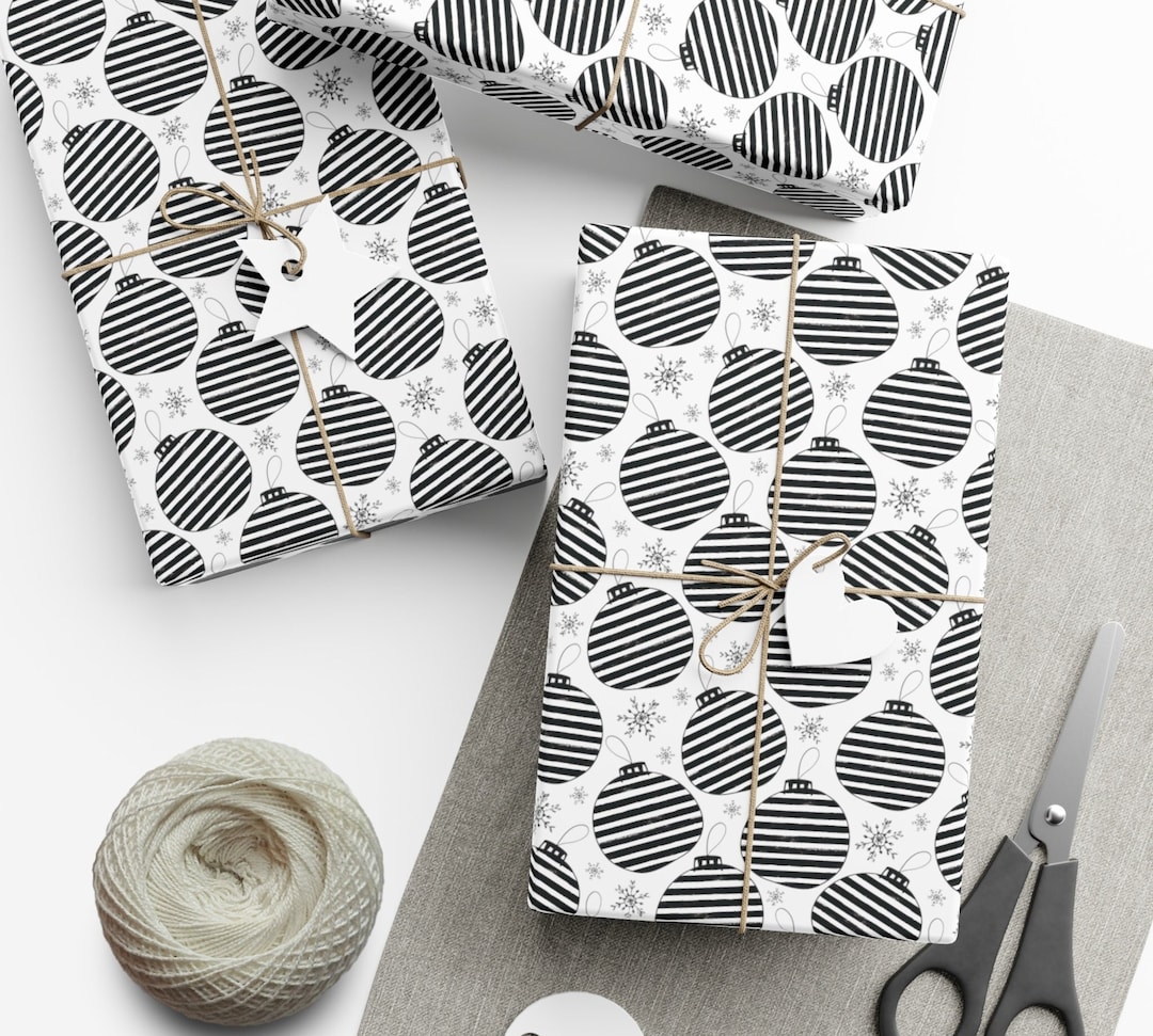 Christmas Gift Wrap, Holiday Wrapping Paper, Black & White Christmas ...