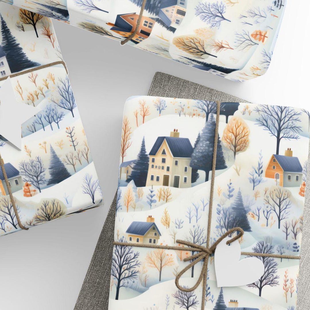 Winter Scene Gift Wrap, Vintage Christmas Wrapping Paper, Premium Paper ...