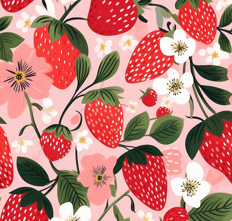 Strawberries Wrapping Paper, Strawberry Gift Wrap, Strawberry and ...