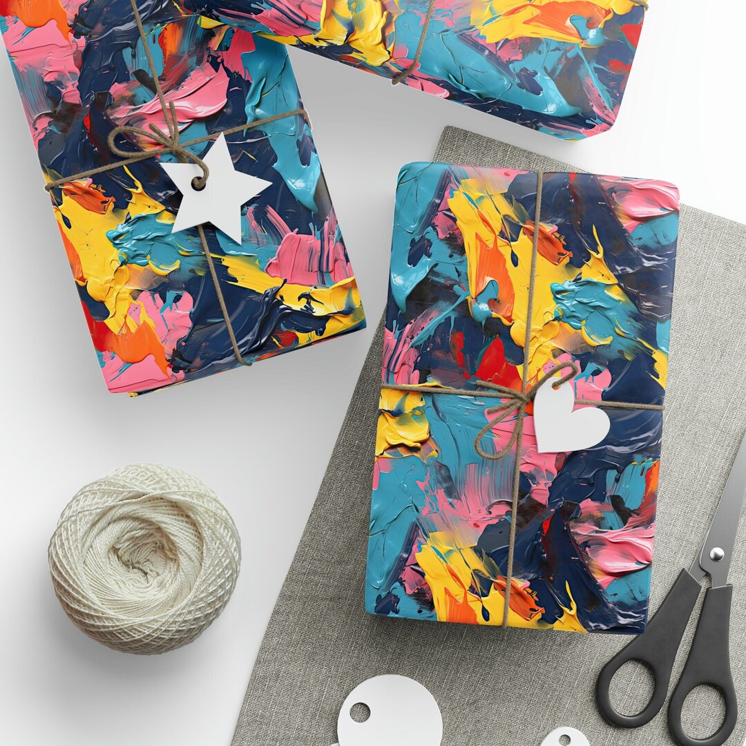 Wet Paint Gift Wrap, Trending Artistic Wrapping Paper, Colorful Wet ...