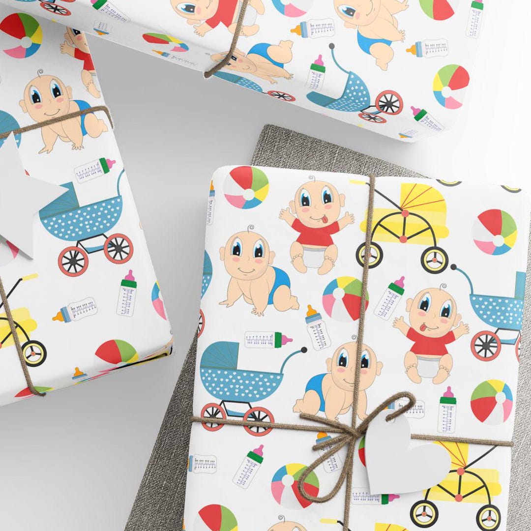 Cute Baby Wrapping Paper, Retro Aesthetic, New Baby Gift Wrap, Baby ...