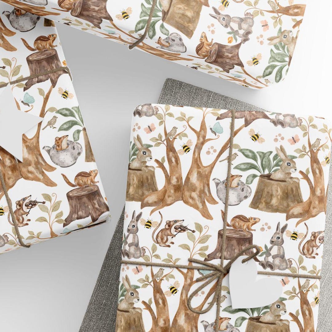 Woodland Animals Gift Wrap, Baby Wrapping Paper, Watercolor Design ...