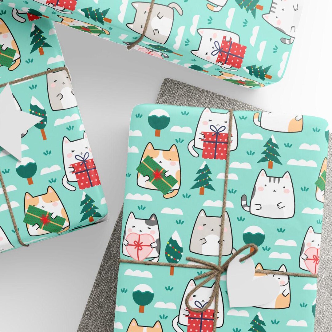 Christmas Wrapping Paper, Christmas Cat Gift Wrap, Cat Lover Gift Wrap ...