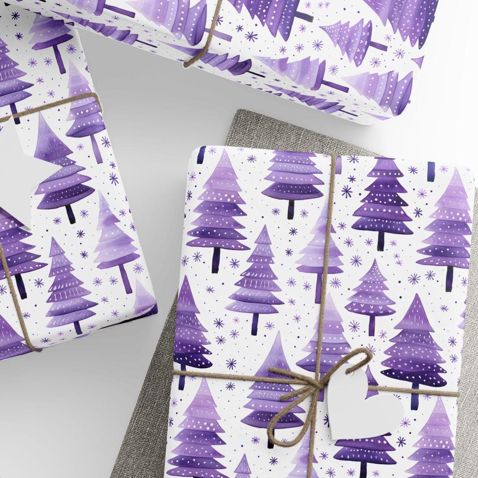 Purple Christmas Gift Wrap, Holiday Wrapping Paper, Whimsical Purple ...