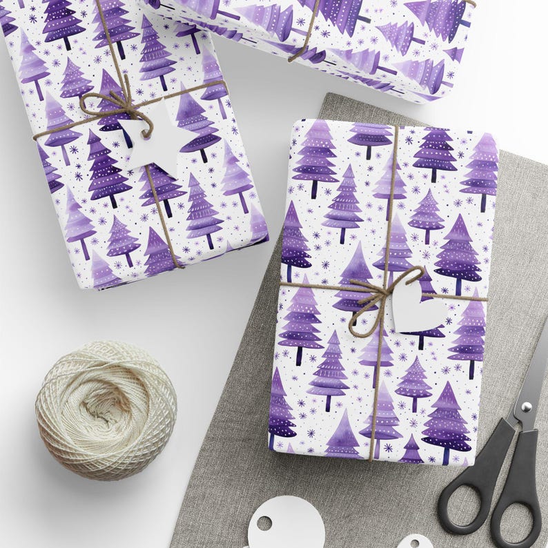 Purple Christmas Gift Wrap, Holiday Wrapping Paper, Whimsical Purple ...