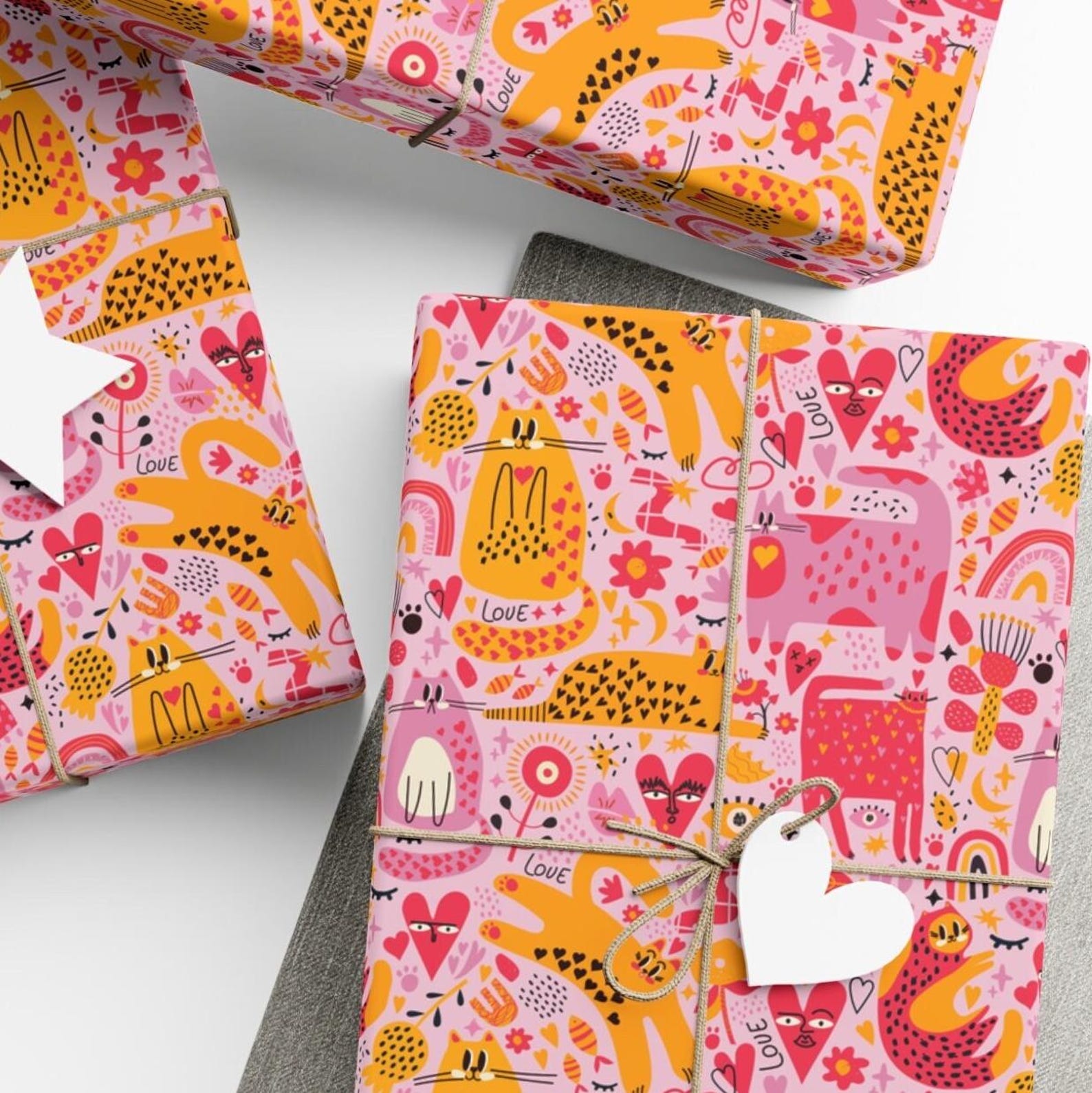 Cute Cat Wrapping Paper, Pink Cats Gift Wrap, Funny Cat Gift Wrap, Fun ...