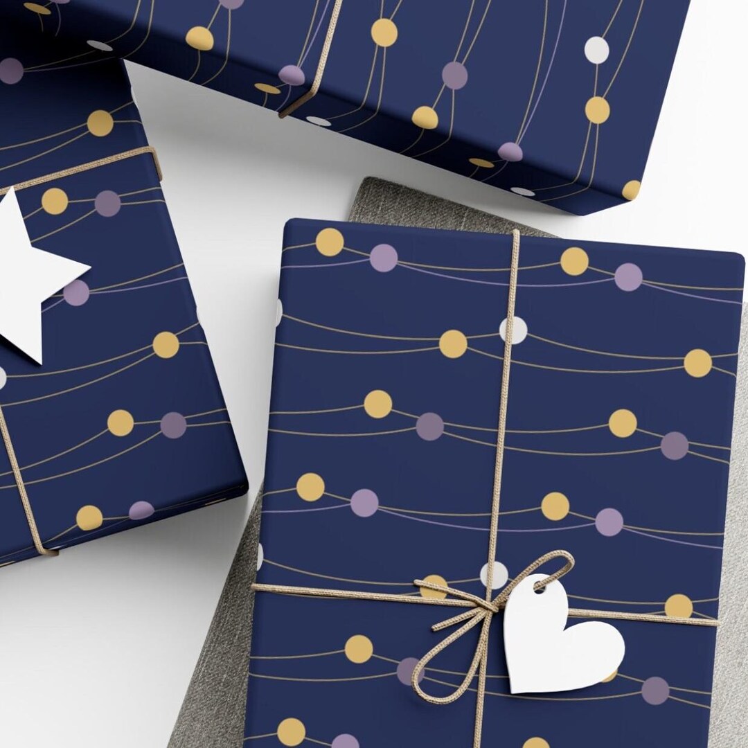 Christmas Wrapping Paper, Blue and Gold Holiday Gift Wrap, Premium ...