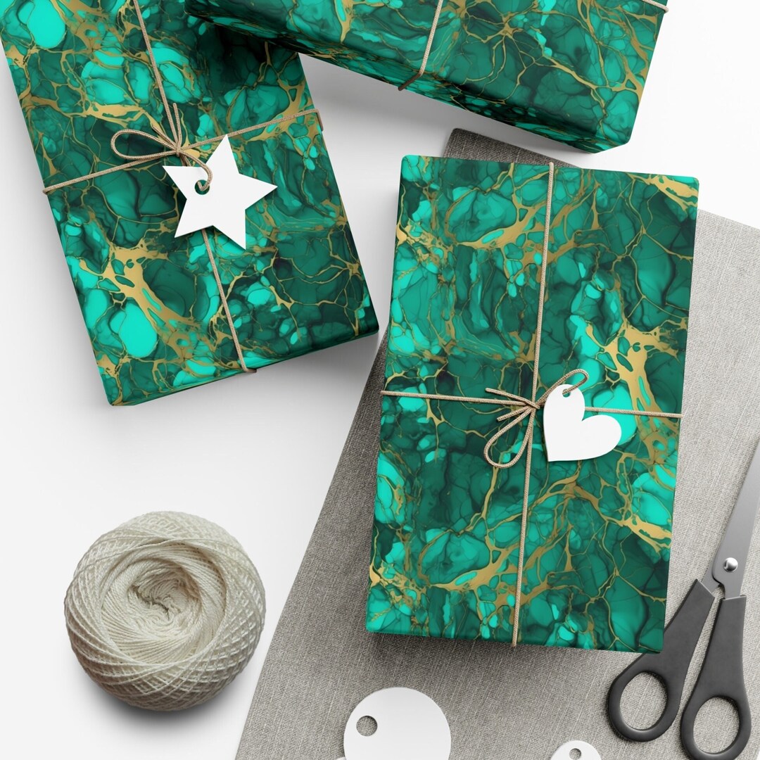 Emerald Green Wrapping Paper, Alcohol Ink Art, Gift Wrap, Green & Gold ...