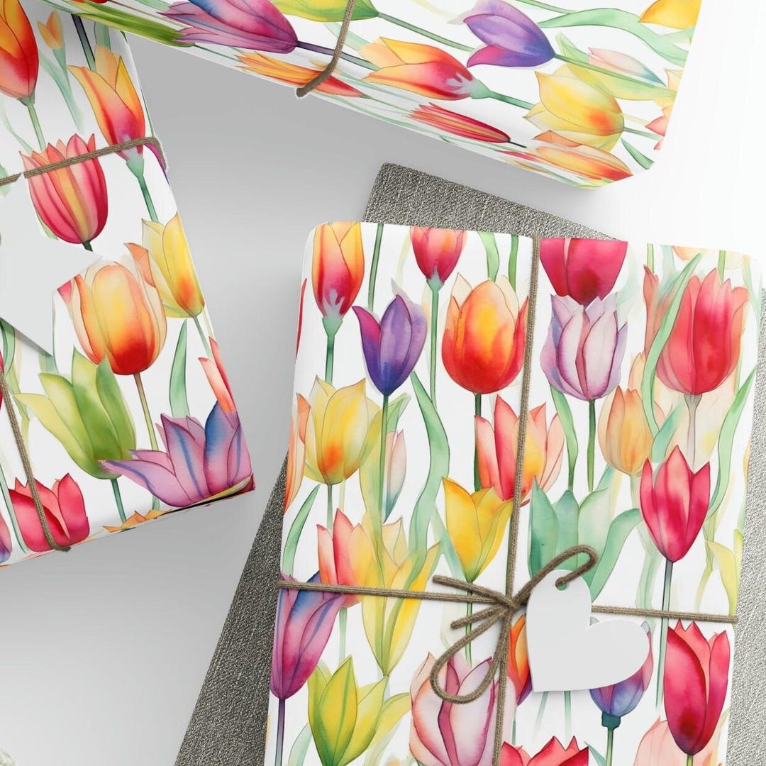Tulip Flowers Wrapping Paper, Watercolor Tulips Design, Premium Paper ...