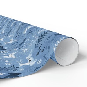 Blue Christmas Wrapping Paper, Blue Gift Wrap With Reindeer, Christmas ...