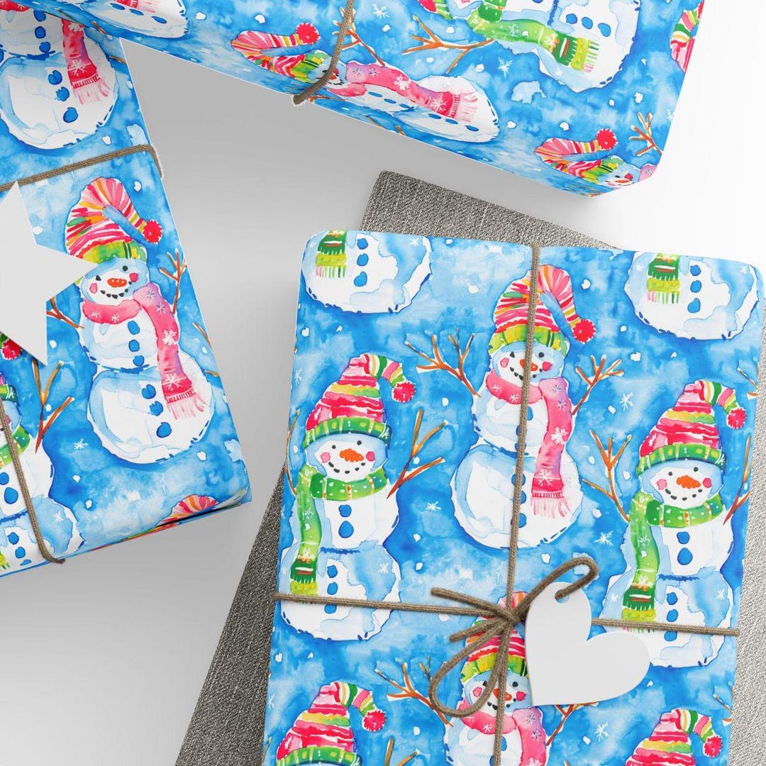 Colorful Snowmen Wrapping Paper, Christmas Gift Wrap, Snowmen in ...