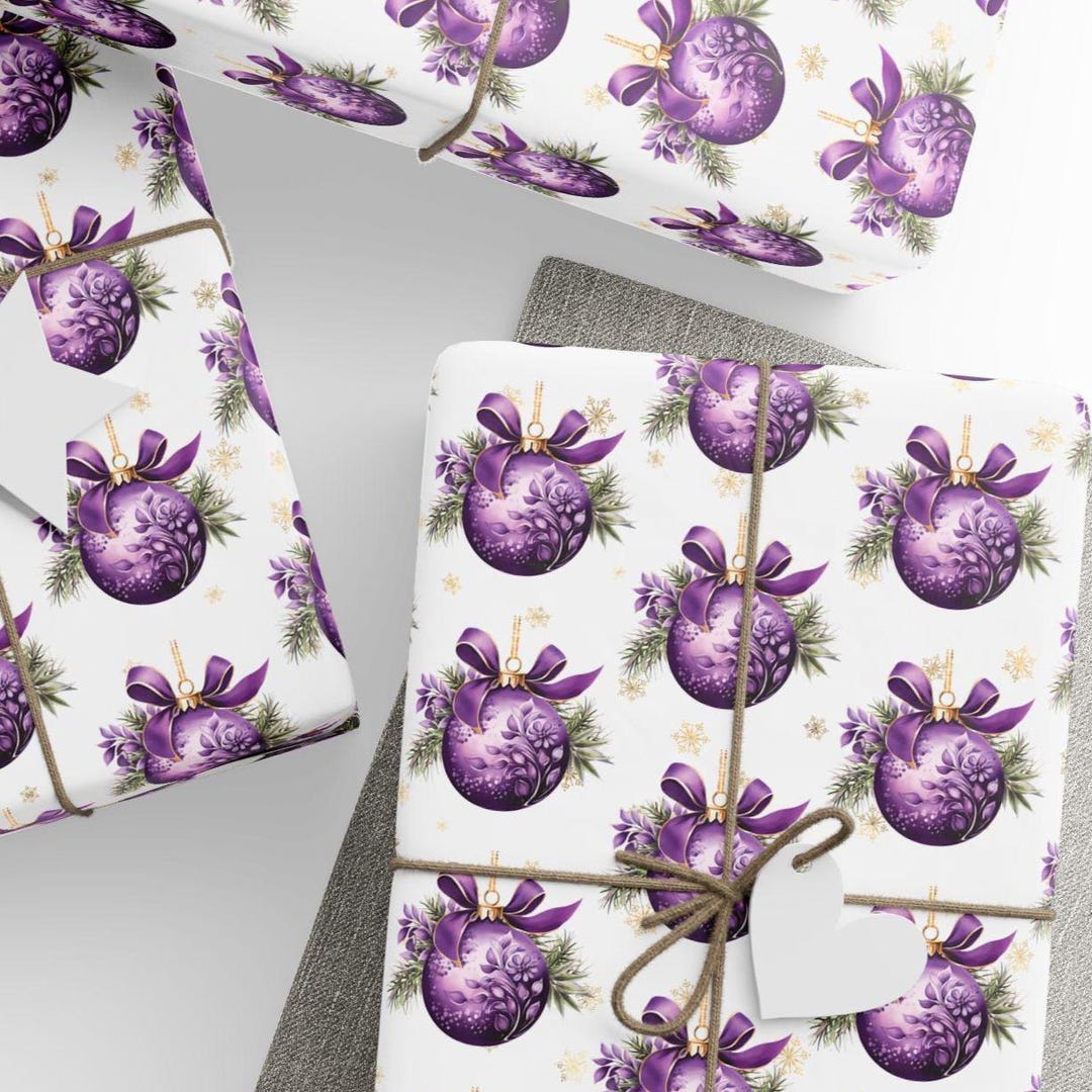 Purple Christmas Wrapping Paper, Purple Ornaments Design, Holiday Gift ...