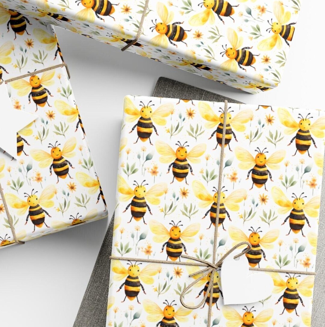 Cute Bees Gift Wrap, Bee Wrapping Paper, Bee Lover Gift Wrap, Birthday ...