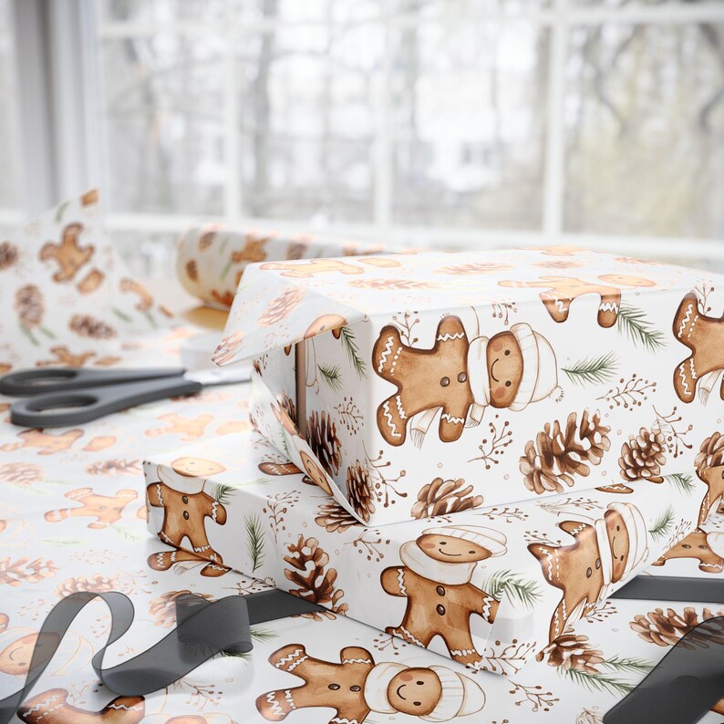 Christmas Gingerbread Man Gift Wrap, Winter Holiday Wrapping Paper ...