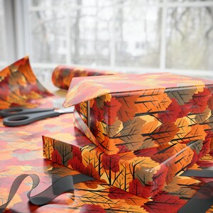 Autumn Trees Gift Wrap, Fall Foliage Season, Birthday Wrapping Paper ...