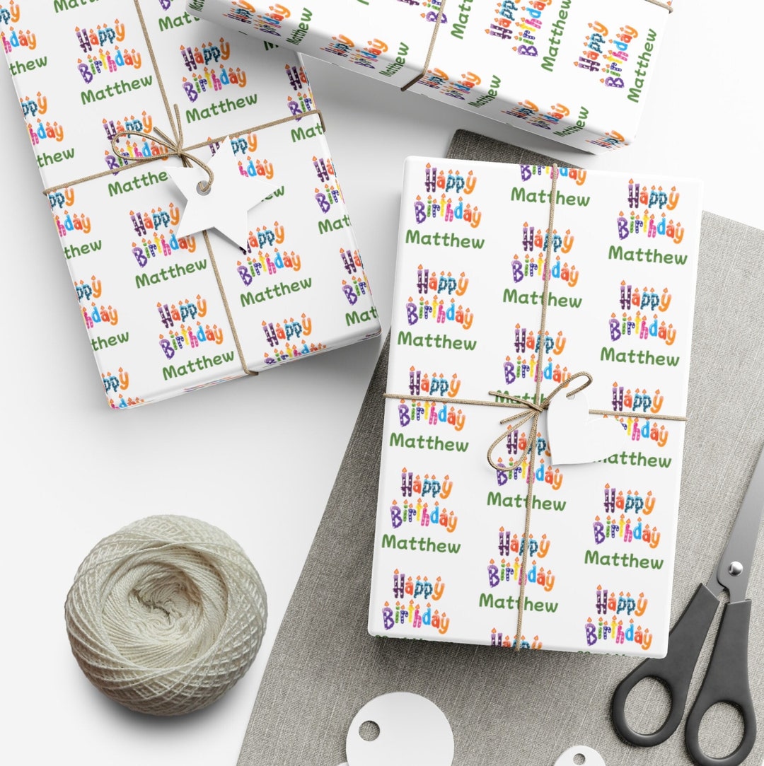 Personalized Birthday Gift Wrap, Birthday Candles Design, Name on ...