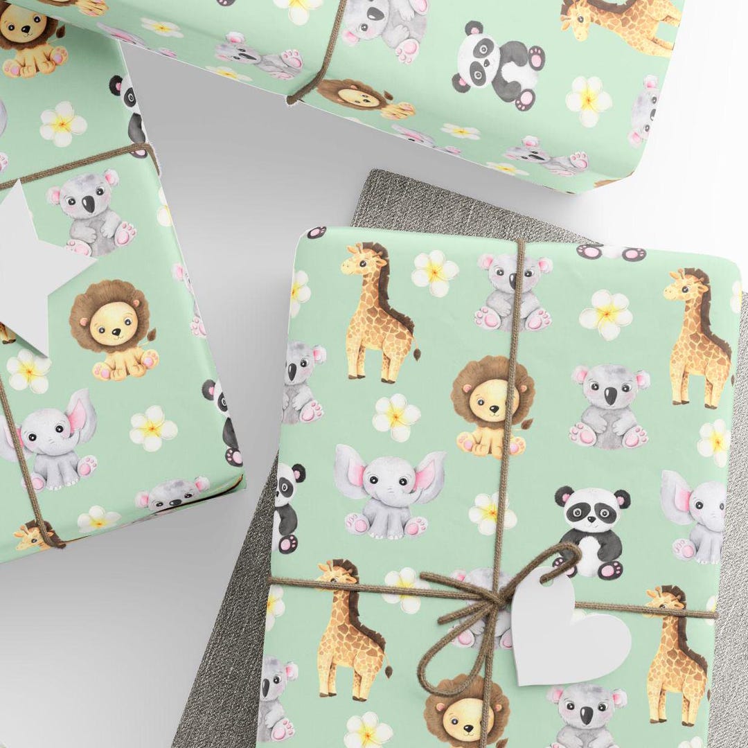 Baby Animal Wrapping Paper, Cute Baby Animals Design, Baby Shower or ...
