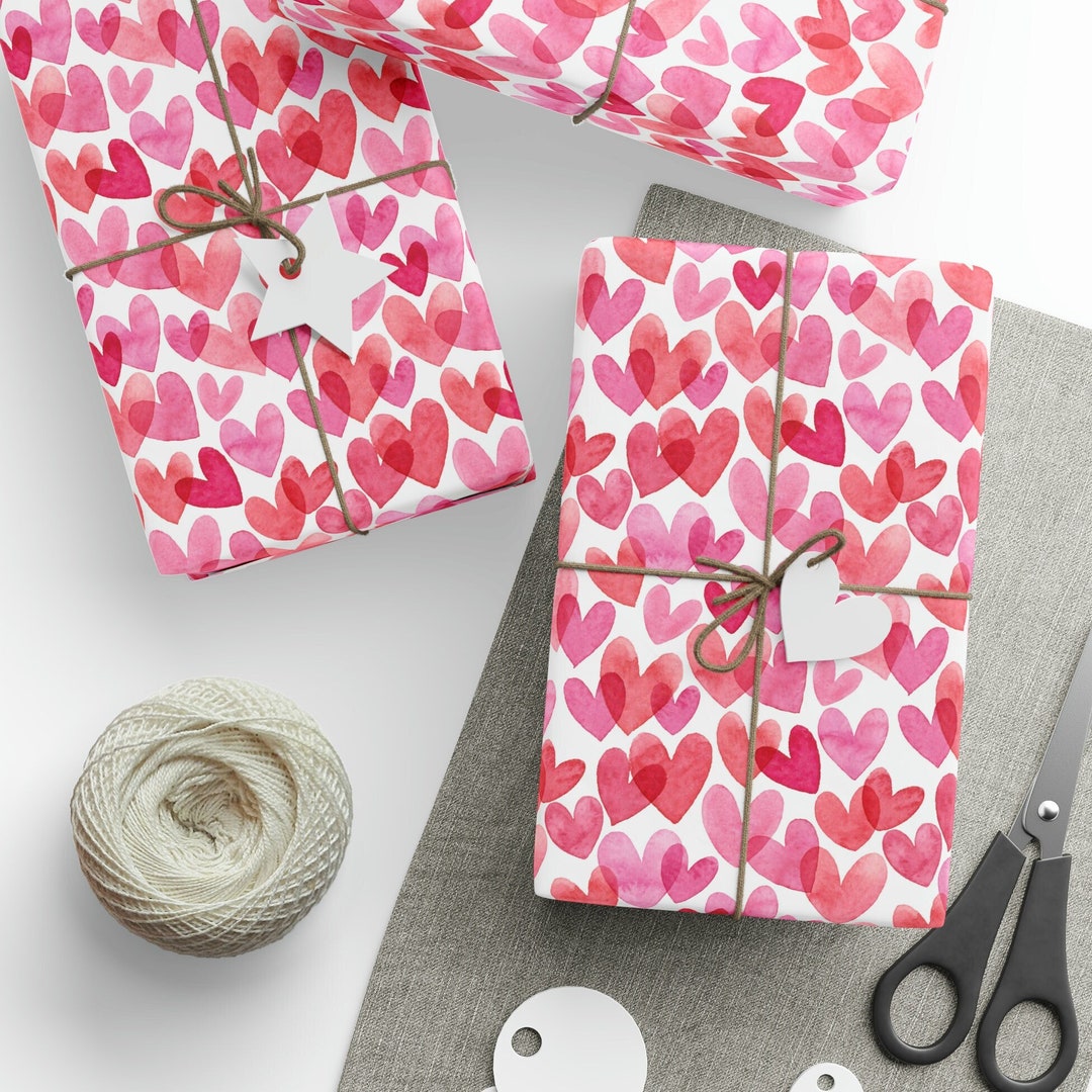 Valentine's Hearts Wrapping Paper, Watercolor Hearts Design, Valentine ...