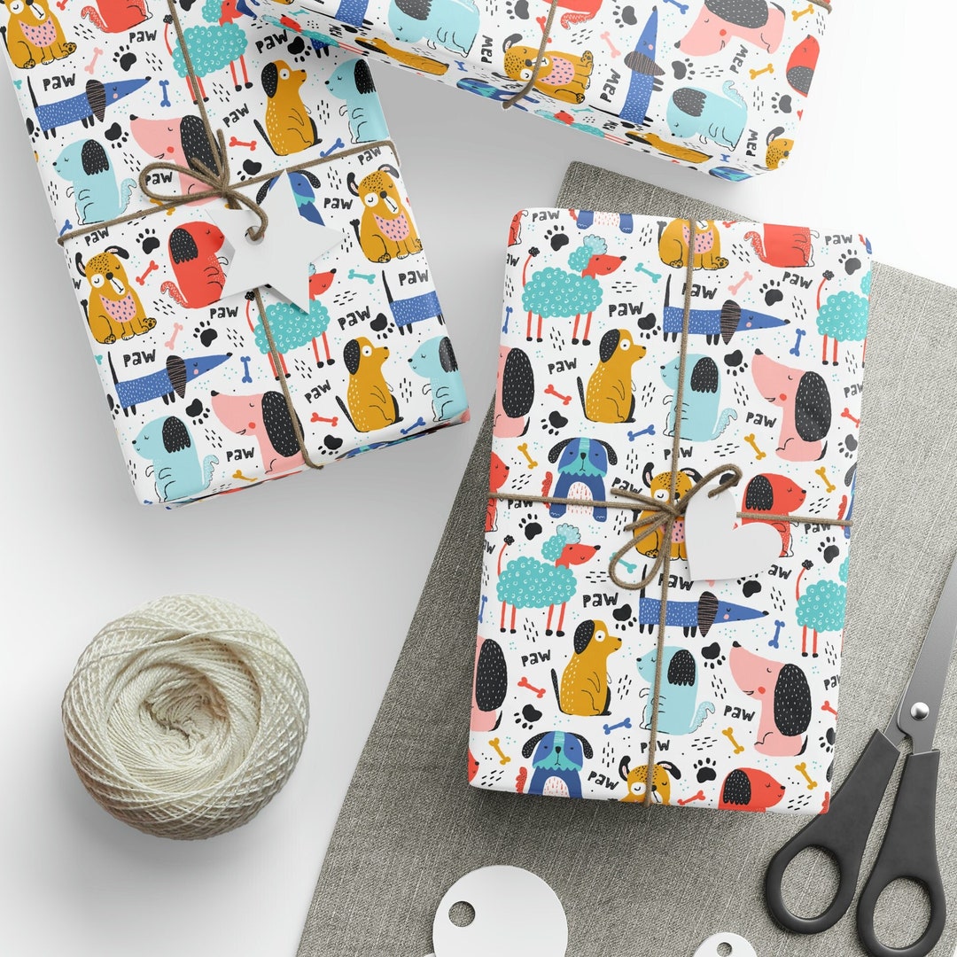 Cute Dogs Birthday Wrapping Paper, Dogs Lover Gift Wrap, Colorful ...